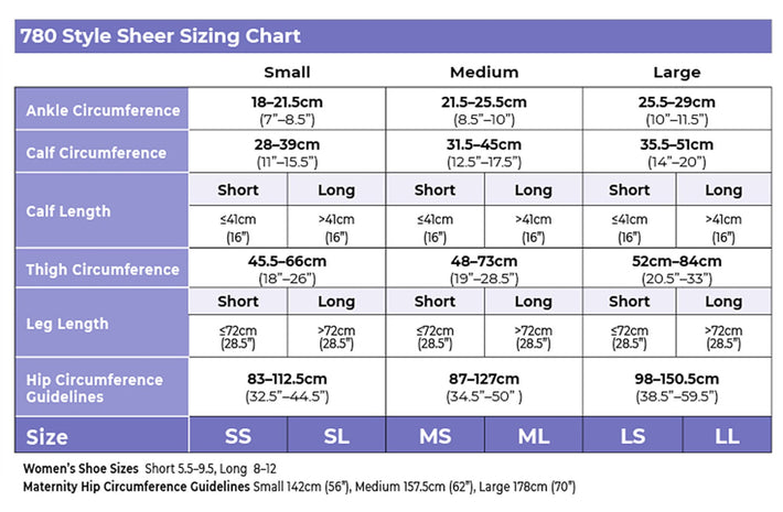 Sheer Size Chart – Sigvaris-YoU Compression Wear®