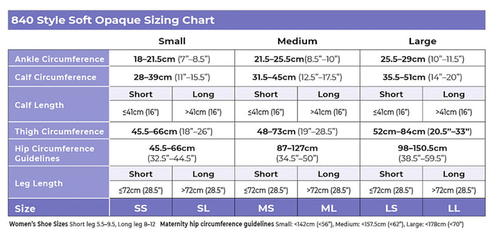 Soft Opaque Size Chart – Sigvaris-YoU Compression Wear®